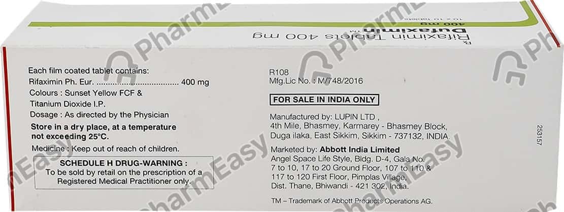 Dufaximin 400 MG Tablet (10): Uses, Side Effects, Price & Dosage ...