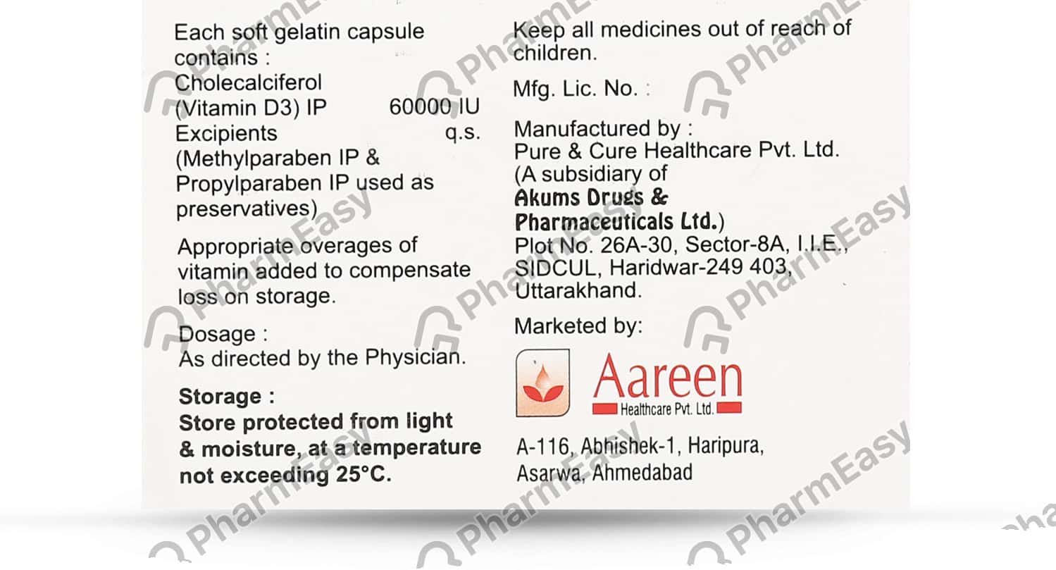 D3 Sure 60000 IU Capsule (4): Uses, Side Effects, Price & Dosage ...