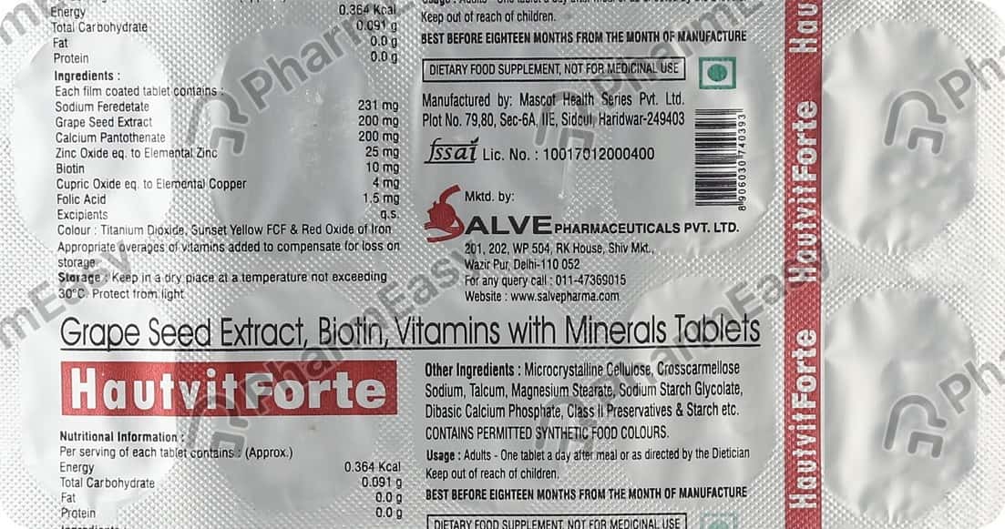 Buy Hautvit Forte Strip Of 10 Tablets Online at Flat 15% OFF | PharmEasy