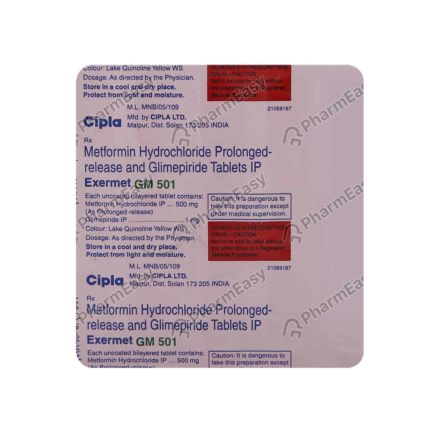 Exermet Gm 501mg Tab 15`S - Uses, Side Effects, Dosage, Composition ...