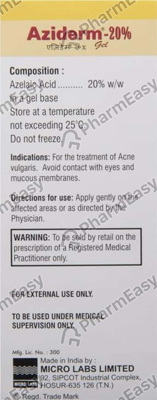 Aziderm 20 %W/W Gel (15): Uses, Side Effects, Price & Dosage | PharmEasy