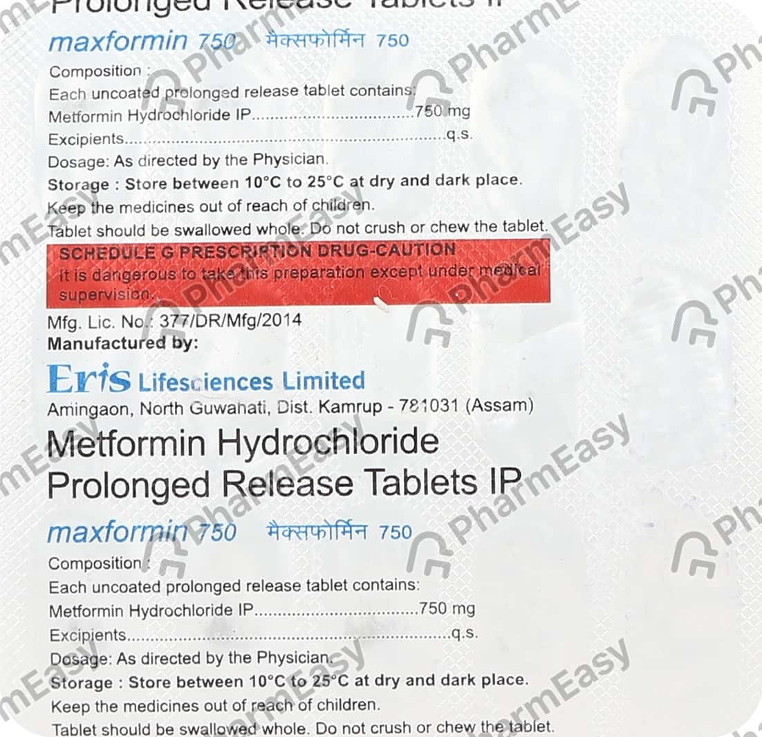 Maxformin 750 MG Tablet (15): Uses, Side Effects, Price & Dosage ...