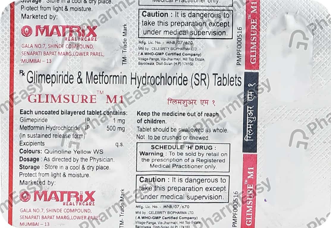Glimsure M1 Strip Of 10 Tablets: Uses, Side Effects, Price & Dosage ...