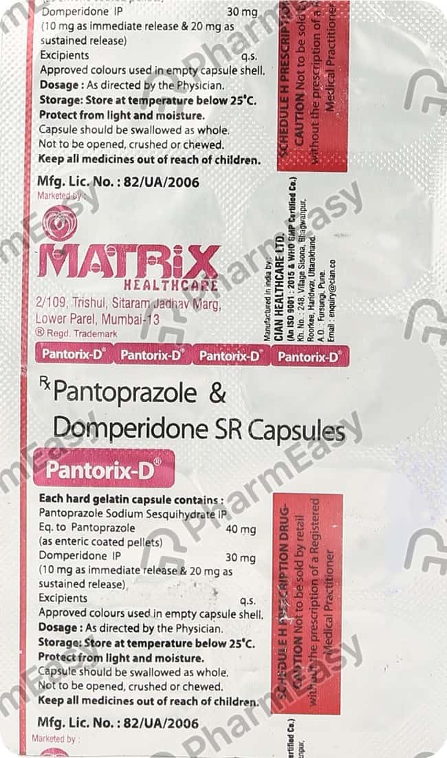 Pantorix D Strip Of 10 Capsules: Uses, Side Effects, Price & Dosage ...