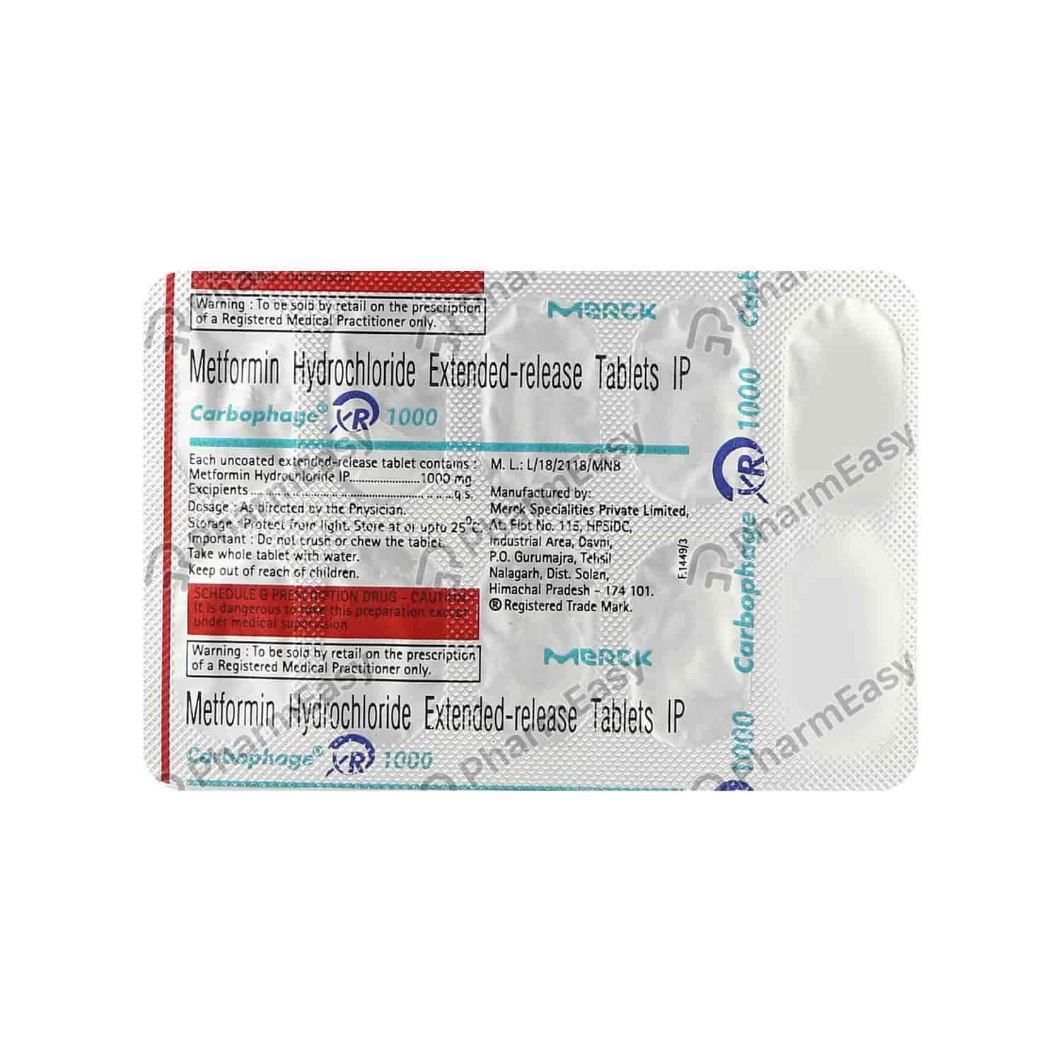 Buy Carbophage Xr 1gm Tablet Online at flat 15% off | PharmEasy