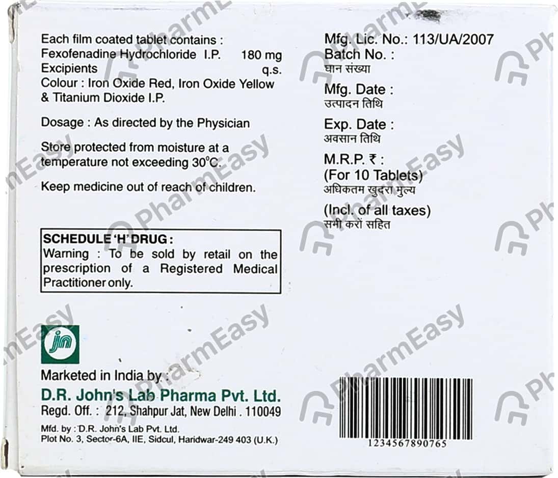 Fexolife 180 MG Tablet (10): Uses, Side Effects, Price & Dosage | PharmEasy