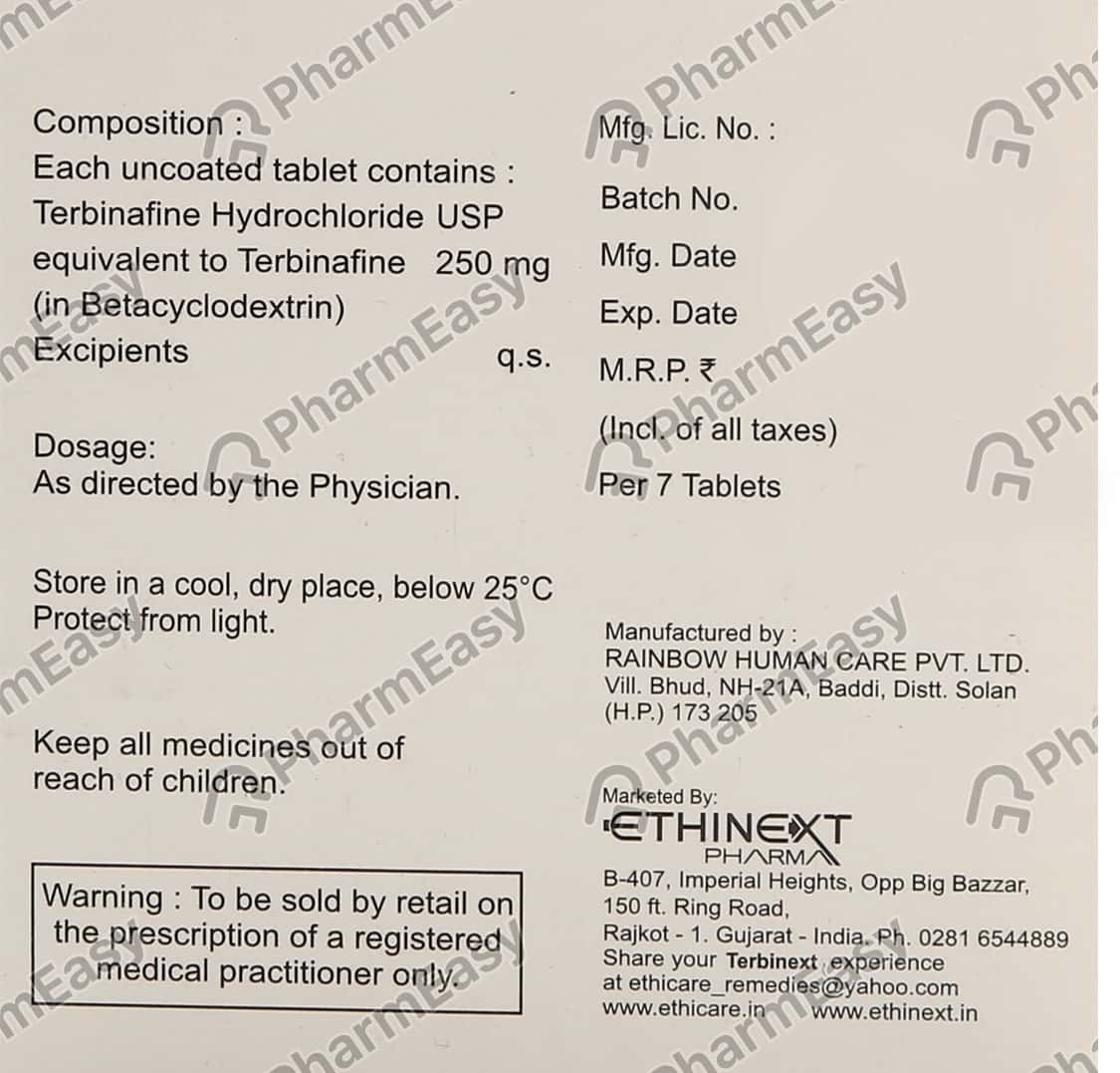 Terbinext 250 MG Tablet (7): Uses, Side Effects, Price & Dosage | PharmEasy