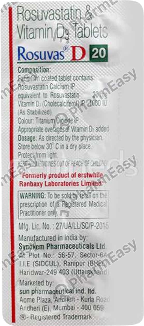 Buy Rosuvas D 20mg Tablet Online & Save Up to 24% at PharmEasy