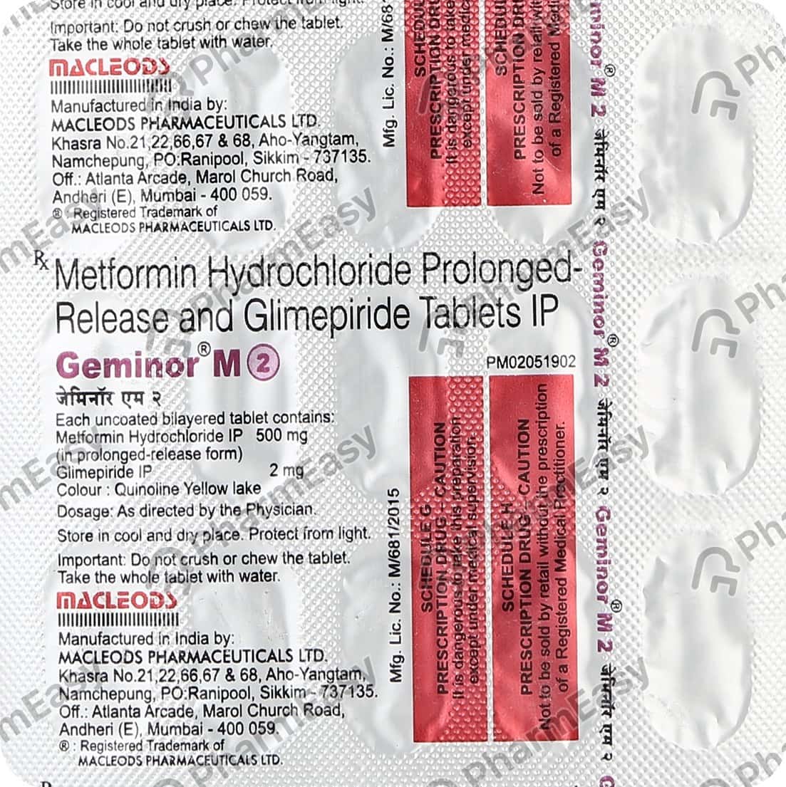Geminor M 2mg Strip Of 15 Tablets: Uses, Side Effects, Price & Dosage ...
