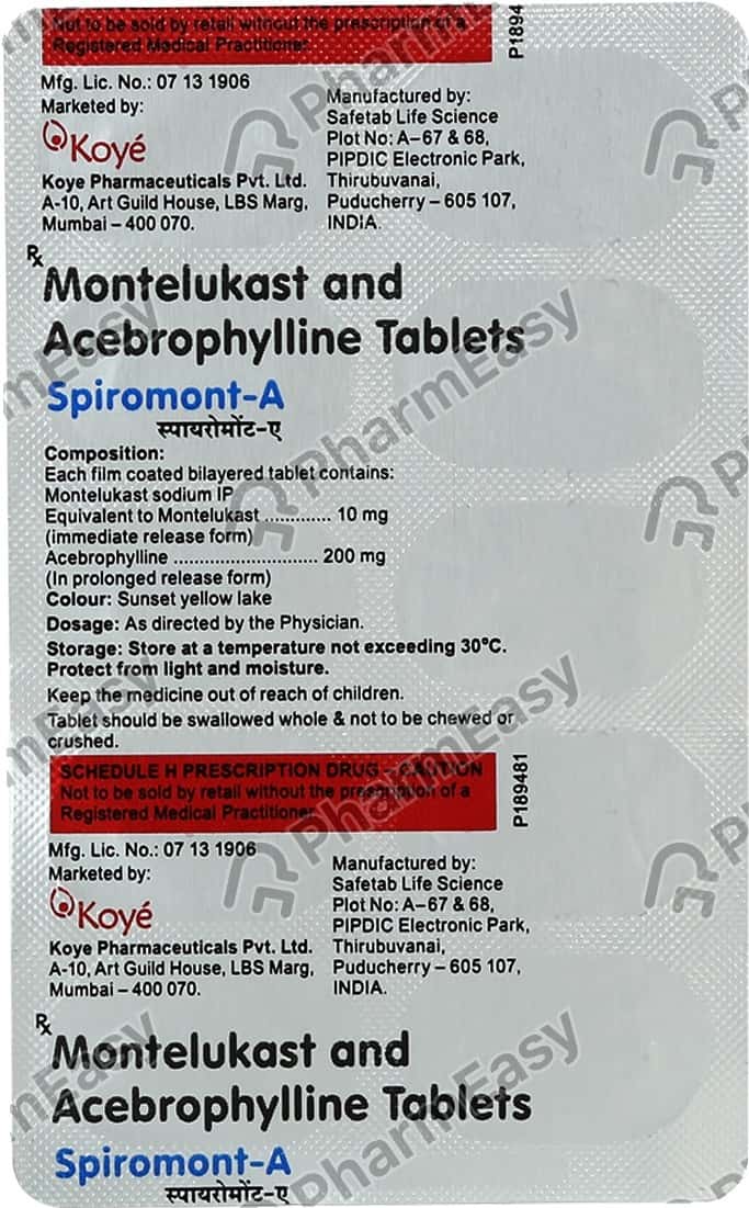 Spiromont A Strip Of 10 Tablets: Uses, Side Effects, Price & Dosage ...