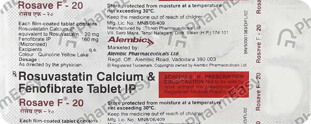 Rosave F 20mg Strip Of 10 Tablets: Uses, Side Effects, Price & Dosage ...