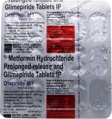 Diapride M 1mg Strip Of 15 Tablets: Uses, Side Effects, Price & Dosage ...