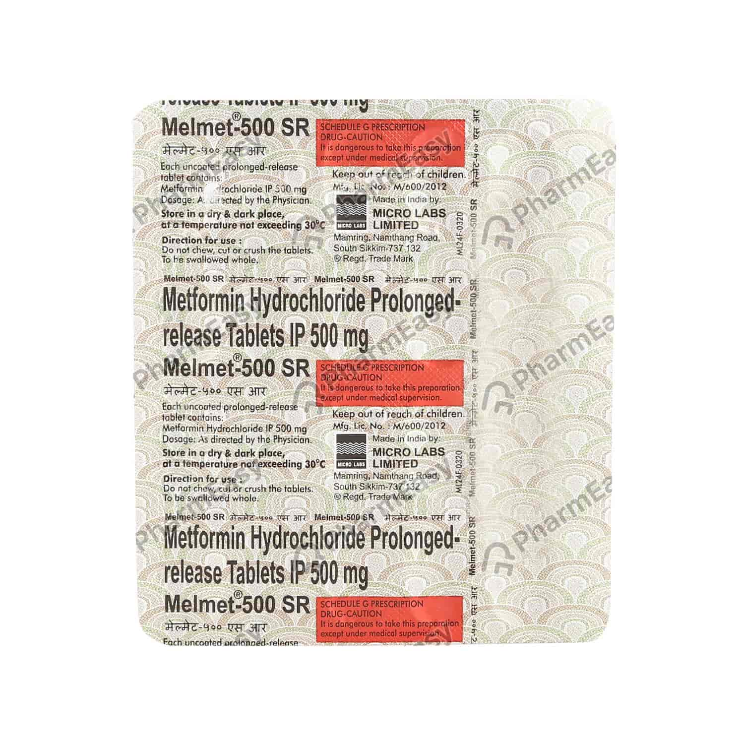 Melmet Sr 500mg Tab 20`S - Uses, Side Effects, Dosage, Composition ...