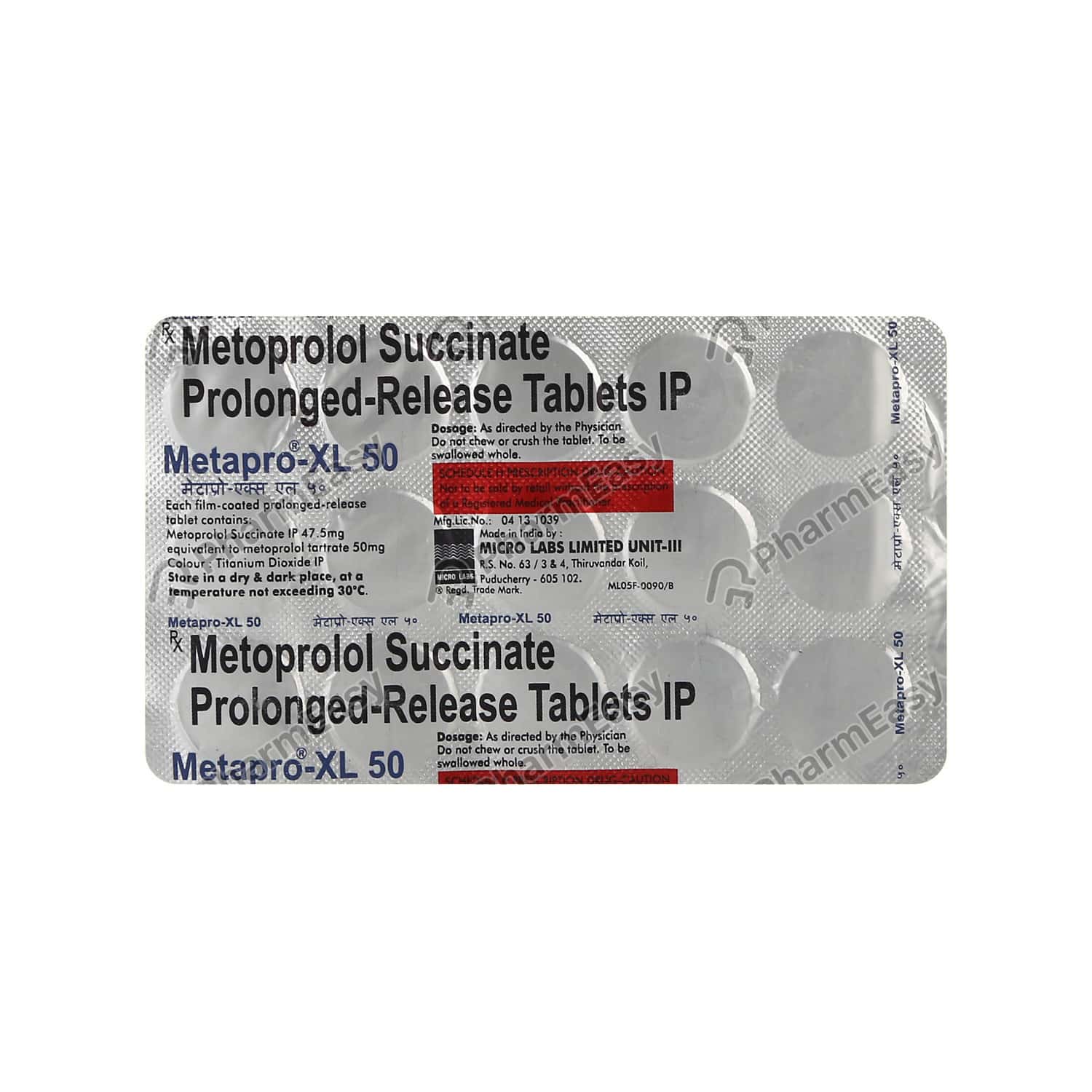 Metapro Xl 50 MG Tablet (15) - Uses, Side Effects, Dosage, Composition ...