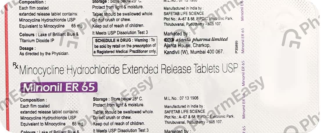 Minonil Er 65 MG Tablet (10): Uses, Side Effects, Price & Dosage ...