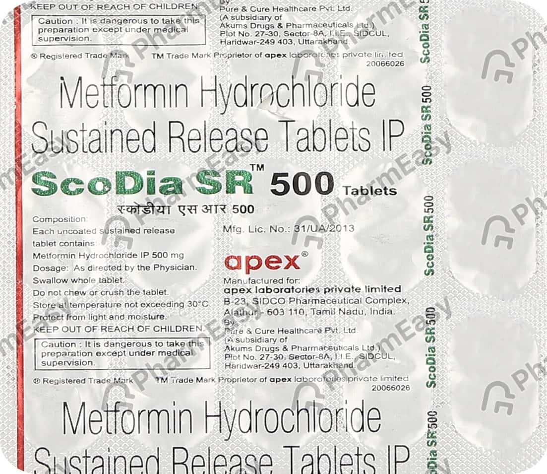 Scodia Sr 500 MG Tablet (15): Uses, Side Effects, Price & Dosage ...