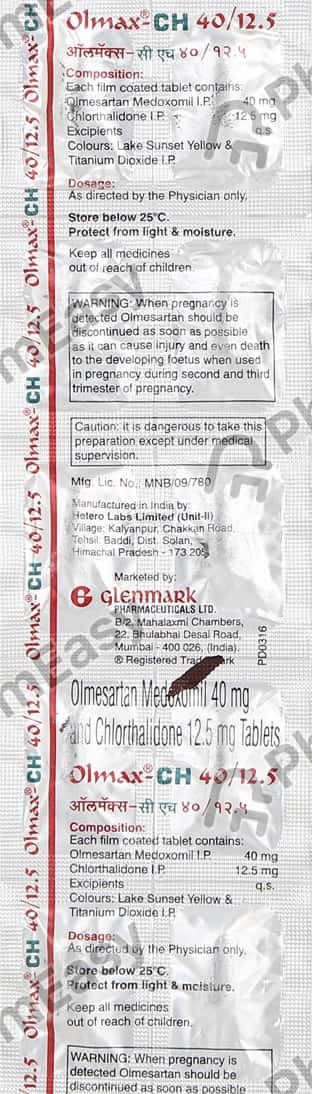 Olmax Ch 40/12.5mg Strip Of 10 Tablets: Uses, Side Effects, Price ...