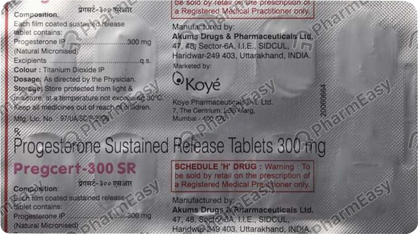 Pregcert Sr 300 MG Tablet (10): Uses, Side Effects, Price & Dosage ...