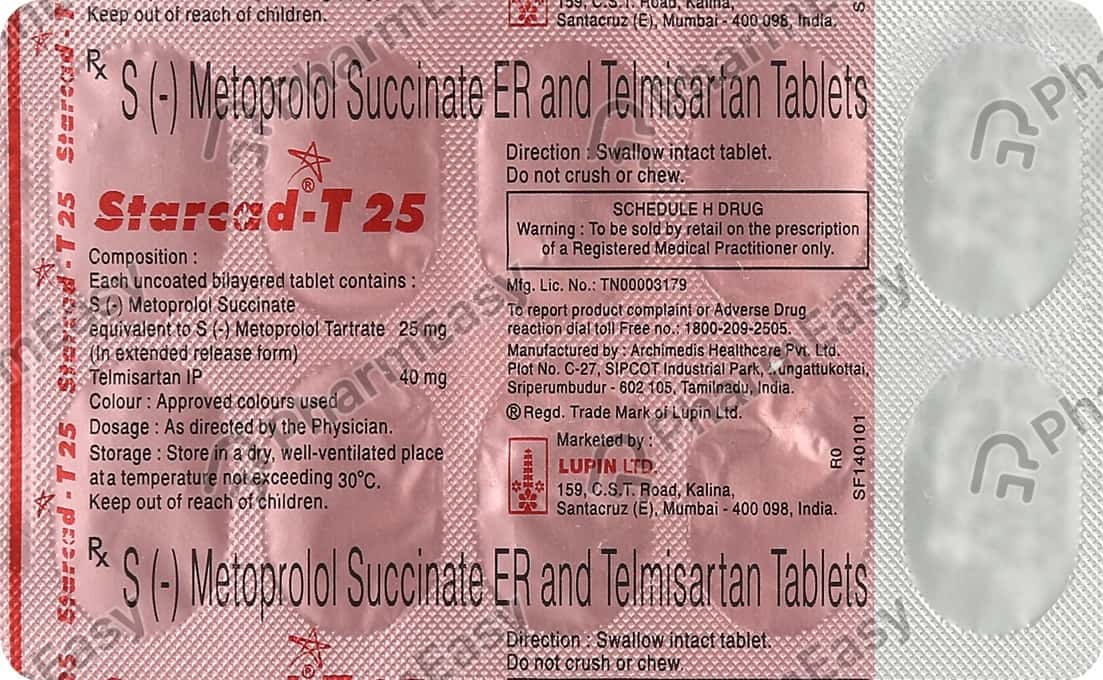 Starcad T 25mg Strip Of 10 Tablets: Uses, Side Effects, Price & Dosage ...