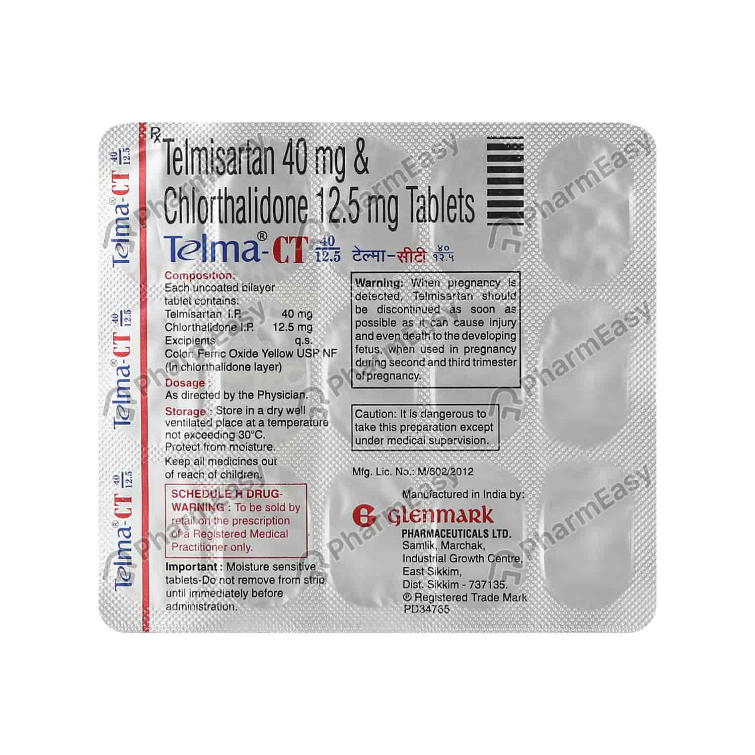 Telma Ct 40/12.5 Mg Tab 15`S - Uses, Side Effects, Dosage, Composition ...