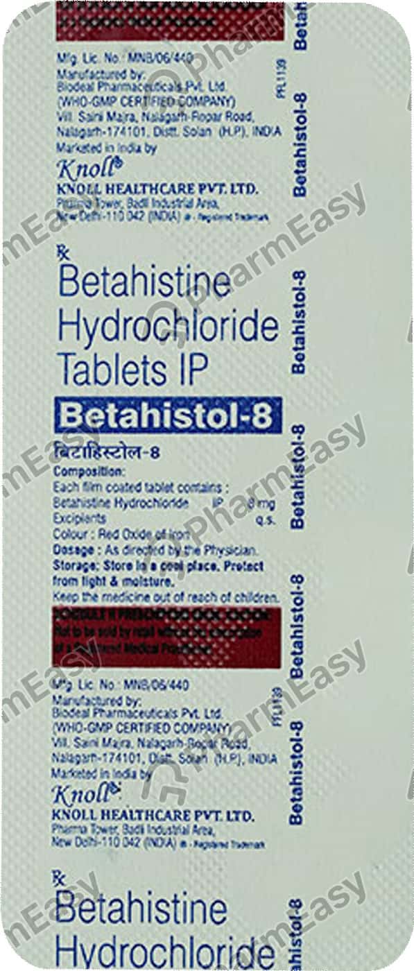 Betahistol 8 MG Tablet (10): Uses, Side Effects, Price & Dosage | PharmEasy