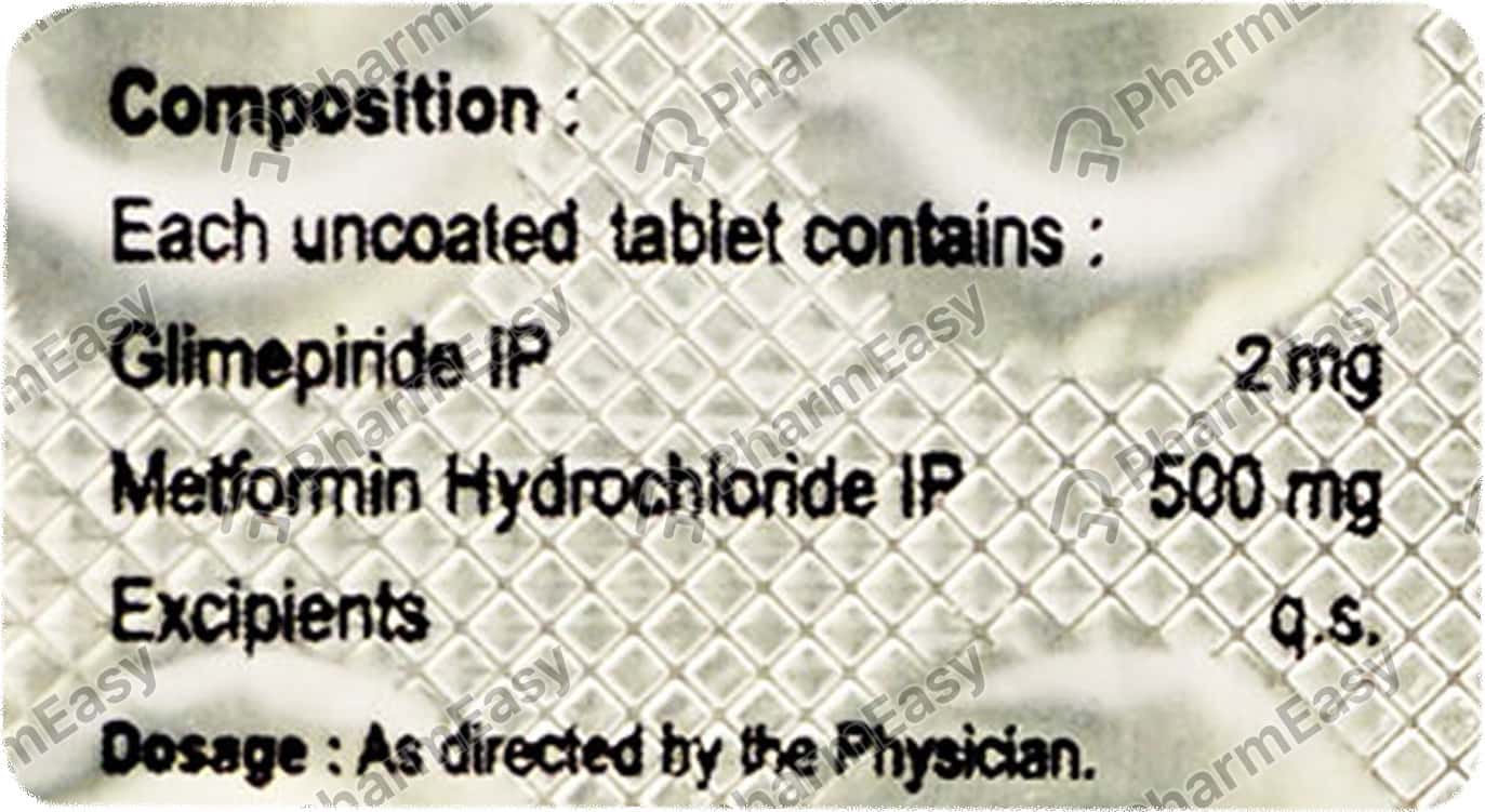 Glimed Mf 2mg Strip Of 10 Tablets: Uses, Side Effects, Price & Dosage ...