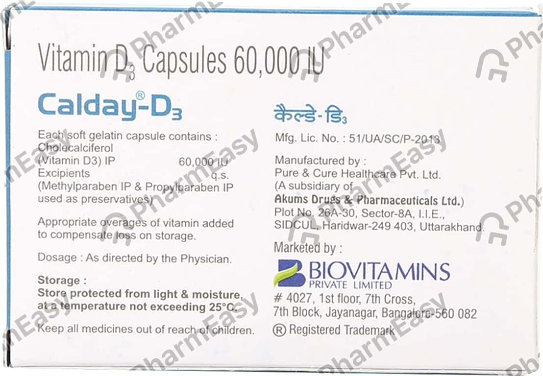 Calday D3 60000 IU Capsule (4): Uses, Side Effects, Price & Dosage ...