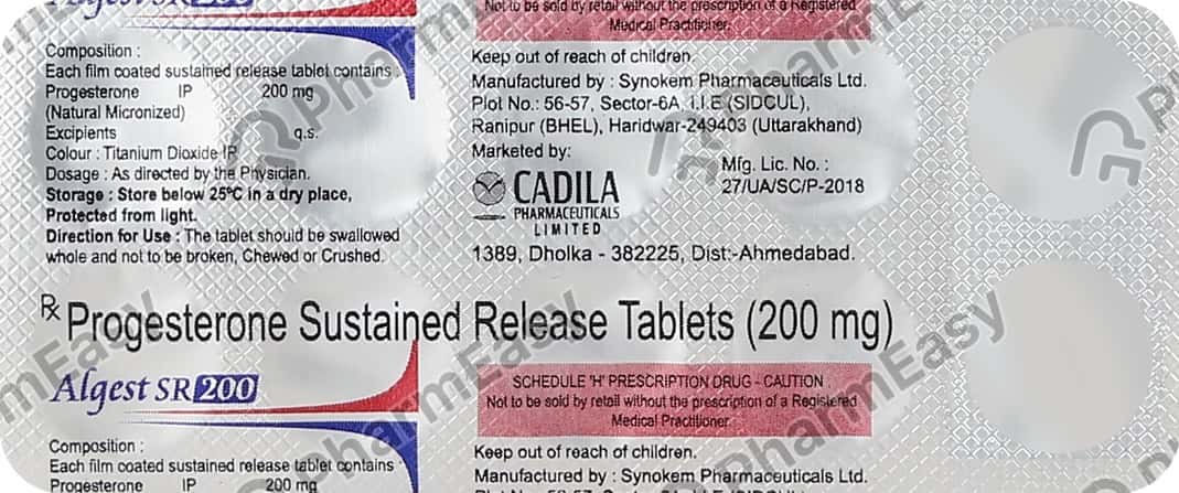 Algest Sr 200 MG Tablet (10): Uses, Side Effects, Price & Dosage ...