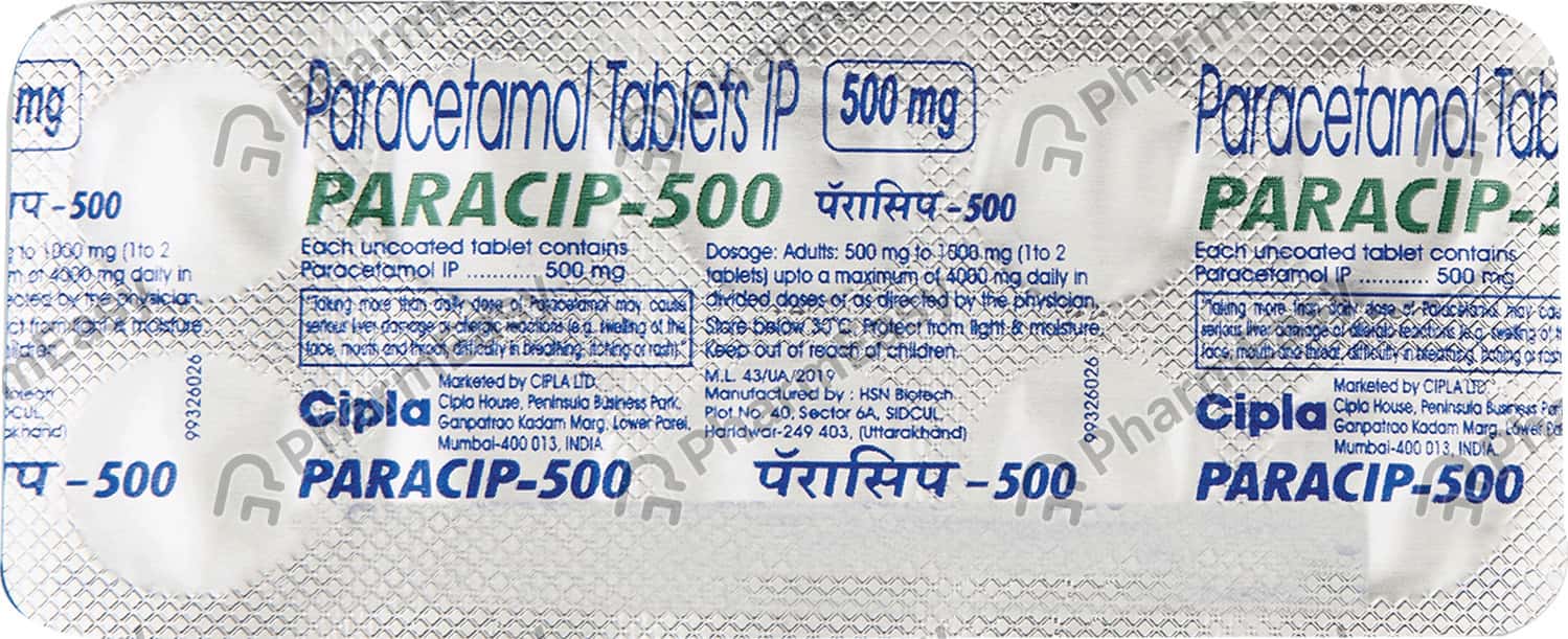 Paracip 500 MG Tablet (10): Uses, Side Effects, Price, Dosage ...