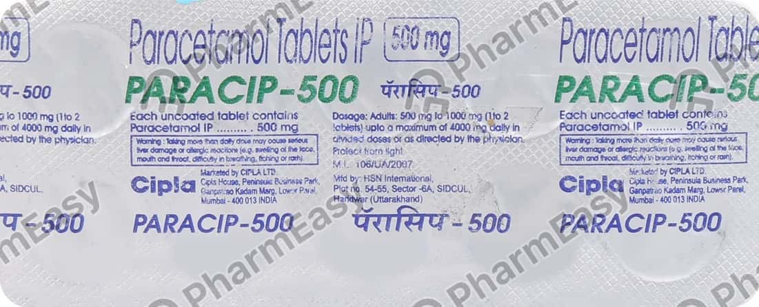 Paracip 500 MG Tablet (10): Uses, Side Effects, Price, Dosage ...