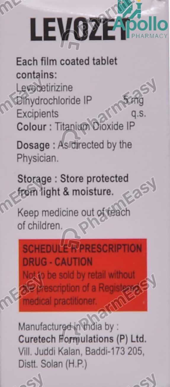 Levozet 5 MG Tablet (10): Uses, Side Effects, Price & Dosage | PharmEasy