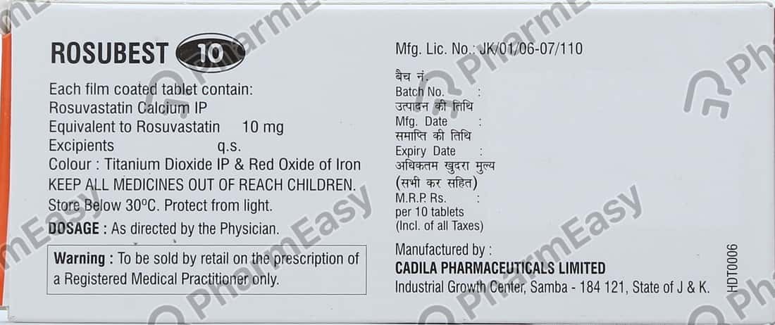 Rosubest 10 MG Tablet (10): Uses, Side Effects, Price, Dosage ...