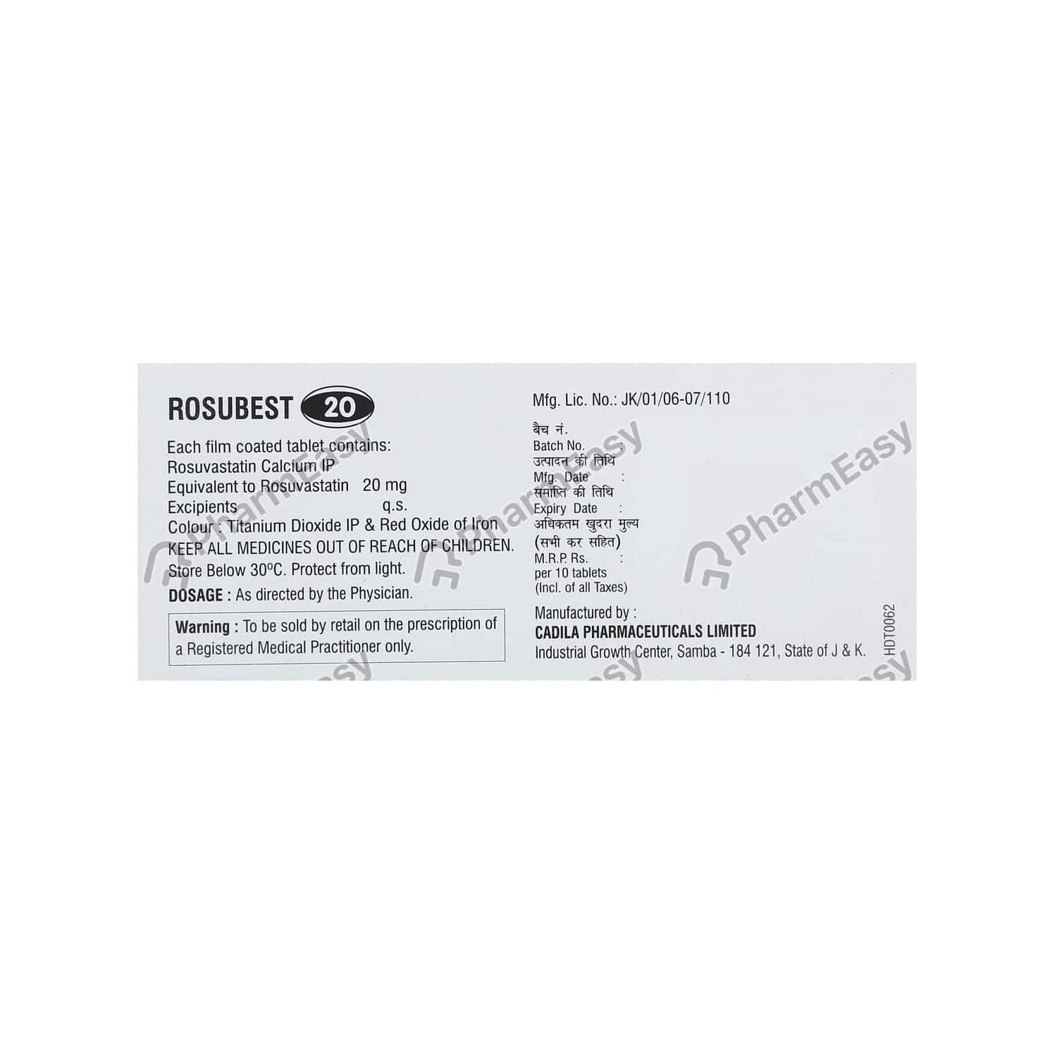 Rosubest 20 MG Tablet (10) - Uses, Side Effects, Dosage, Composition ...