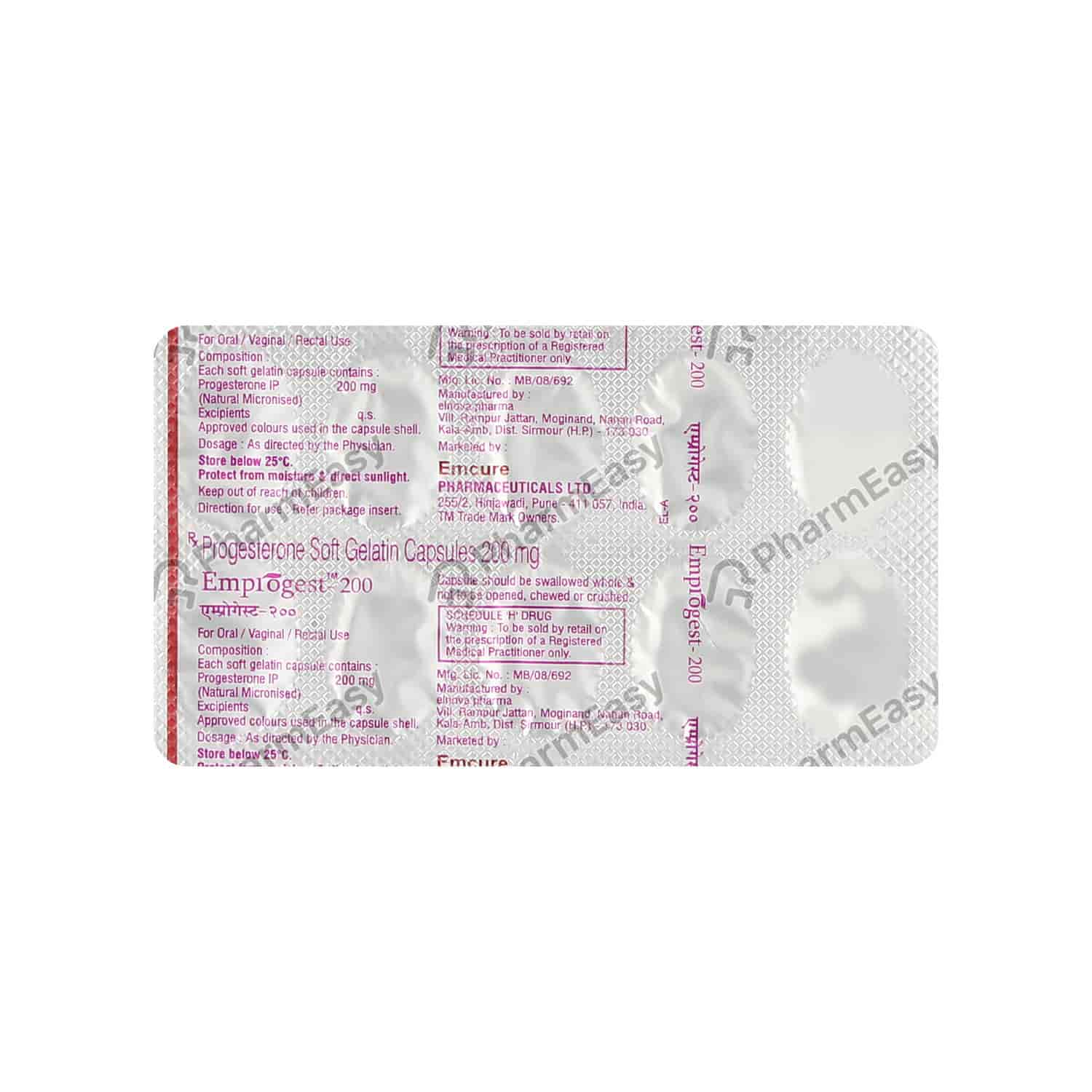 Emprogest 200mg Cap - Uses, Side Effects, Dosage, Composition & Price ...