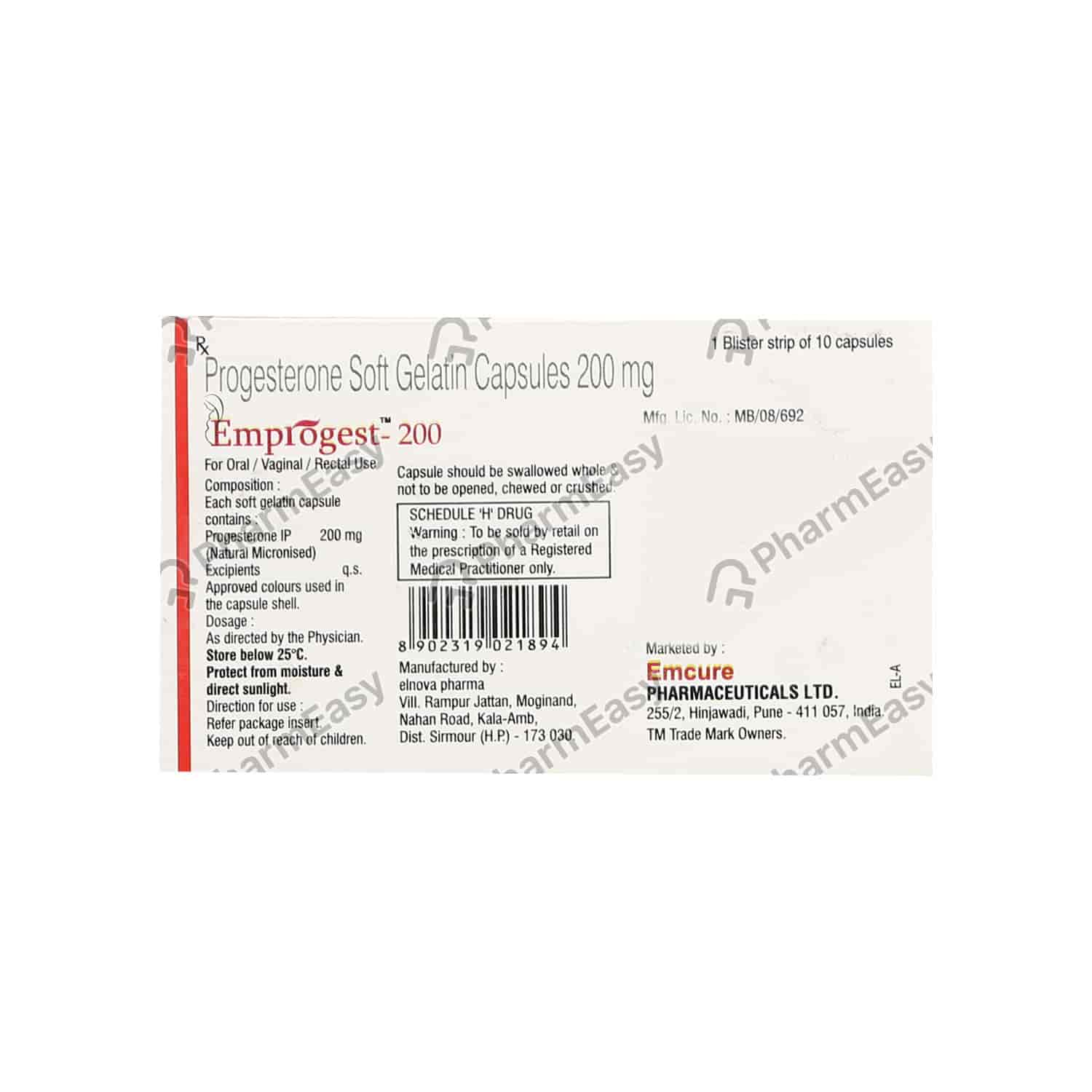 Emprogest 200mg Cap - Uses, Side Effects, Dosage, Composition & Price ...