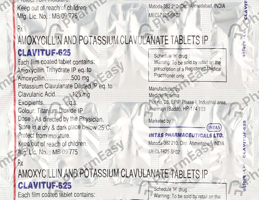 Clavituf 625mg Strip Of 10 Tablets: Uses, Side Effects, Price & Dosage ...