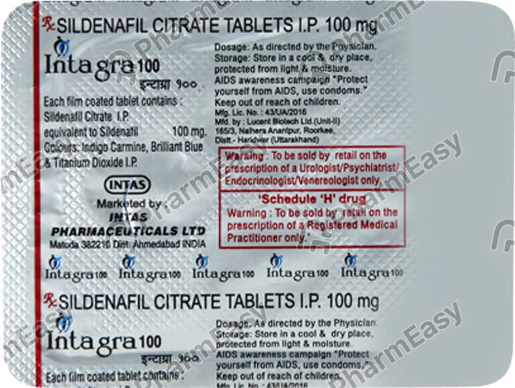 Intagra 100 MG Tablet (4): Uses, Side Effects, Price, Dosage ...