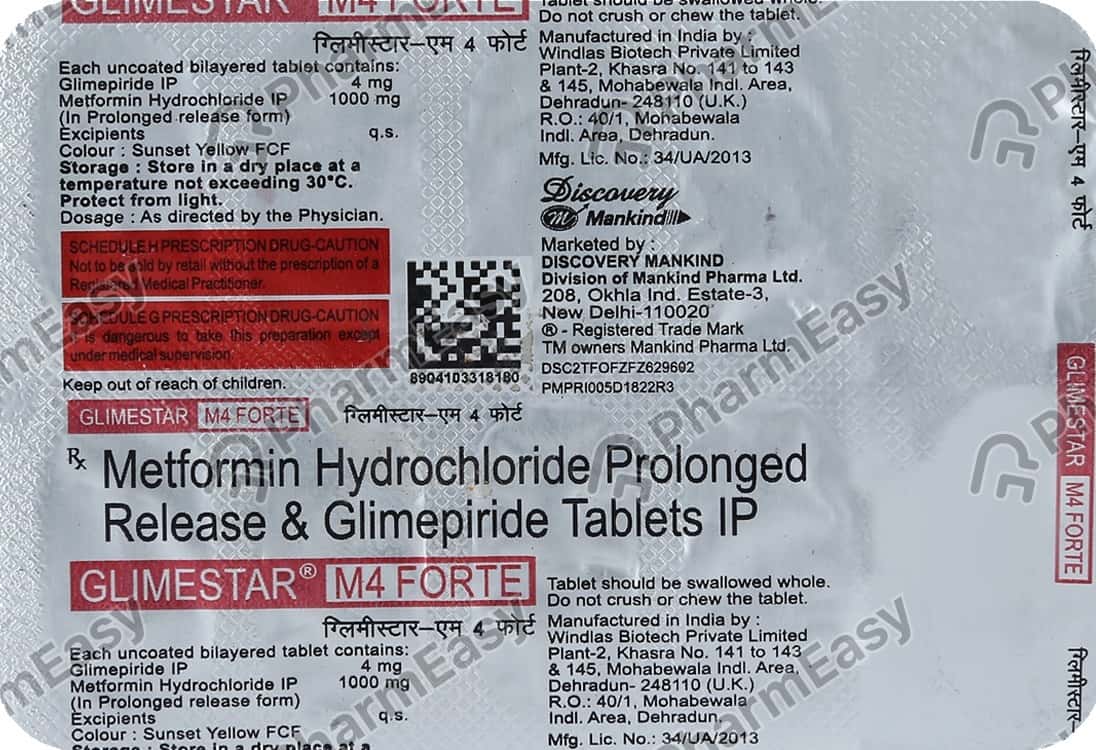 Glimestar M 4mg Forte Strip Of 10 Tablets: Uses, Side Effects, Price ...