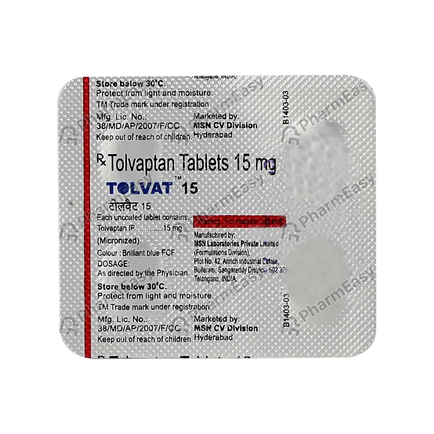 Buy Tolvat 15mg Strip Of 4 Tablets Online at Flat 18% OFF* | PharmEasy