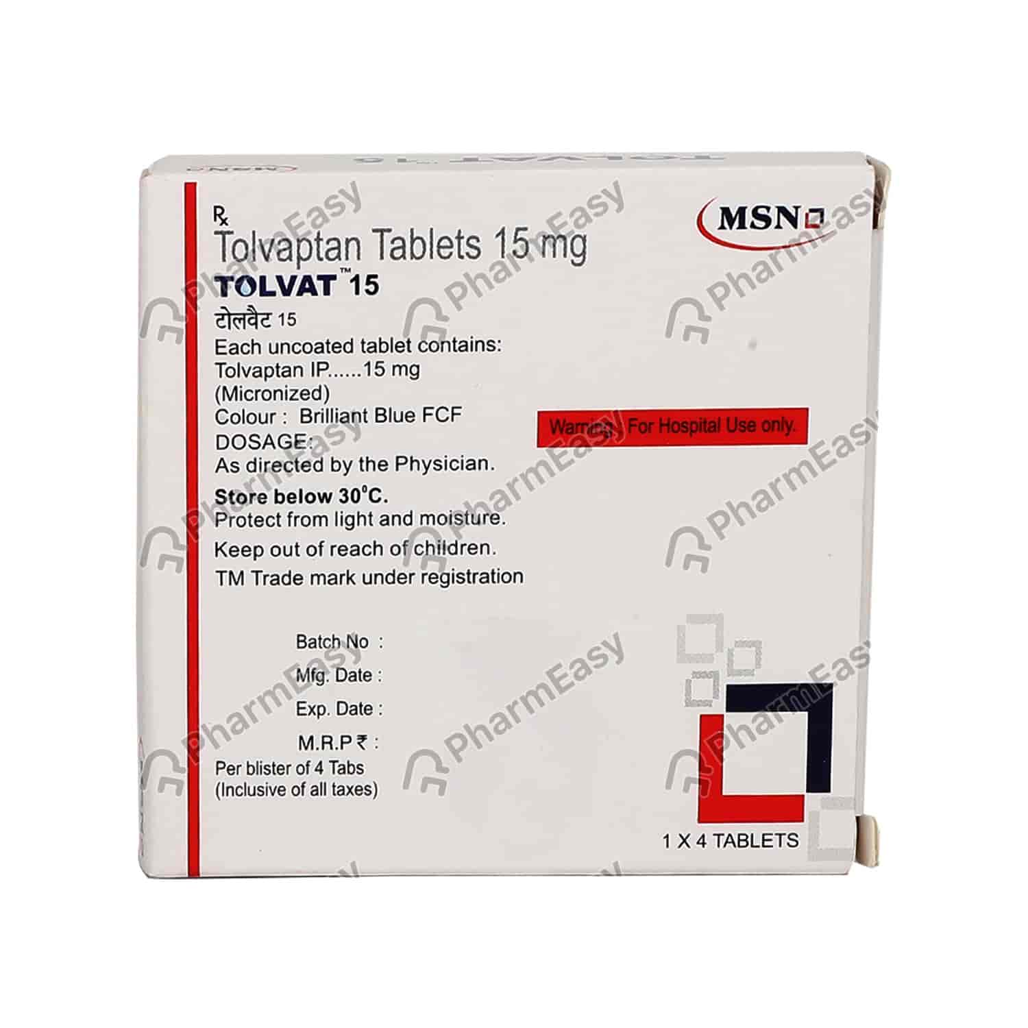 Buy Tolvat 15mg Strip Of 4 Tablets Online at Flat 18% OFF* | PharmEasy