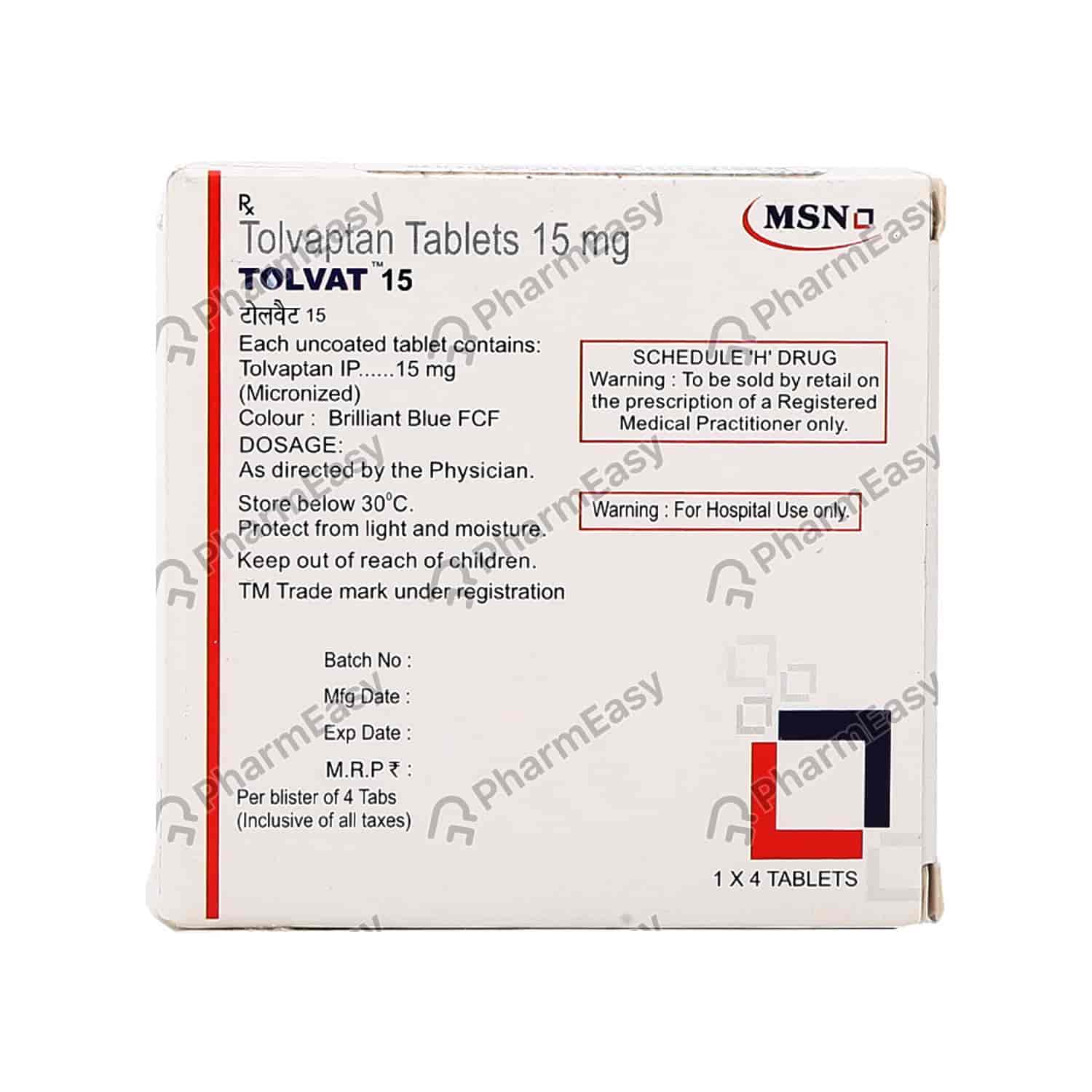 Buy Tolvat 15mg Strip Of 4 Tablets Online at Flat 18% OFF* | PharmEasy