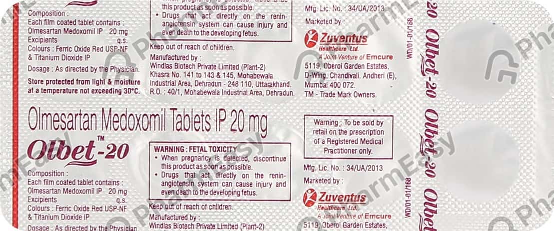 Olbet 20 MG Tablet (10): Uses, Side Effects, Price & Dosage | PharmEasy
