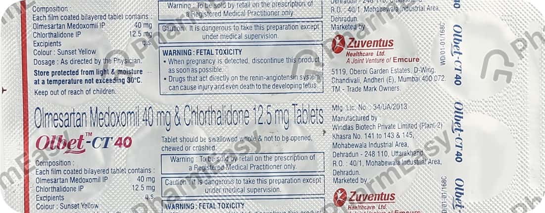 Olmesar Ch 40mg Strip Of 15 Tablets: Uses, Side Effects, Price & Dosage ...