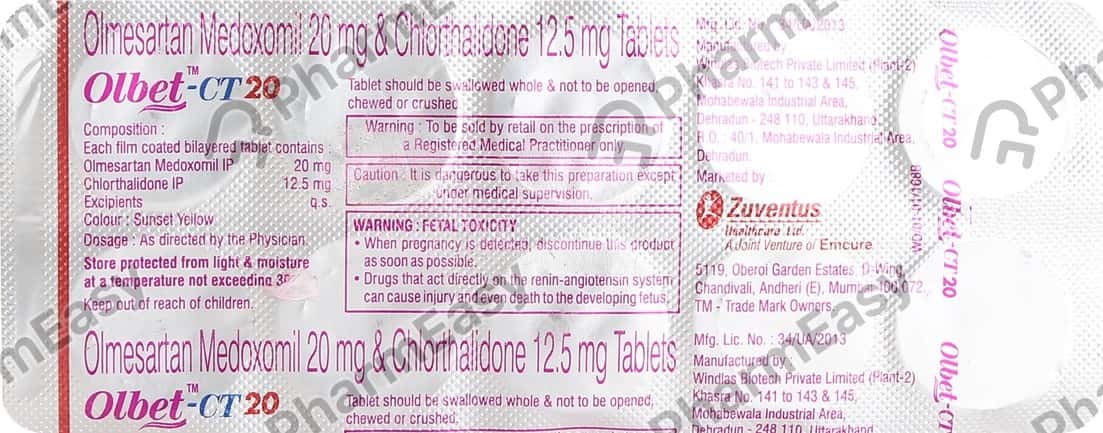 Olbet Ct 20mg Strip Of 10 Tablets: Uses, Side Effects, Price & Dosage ...