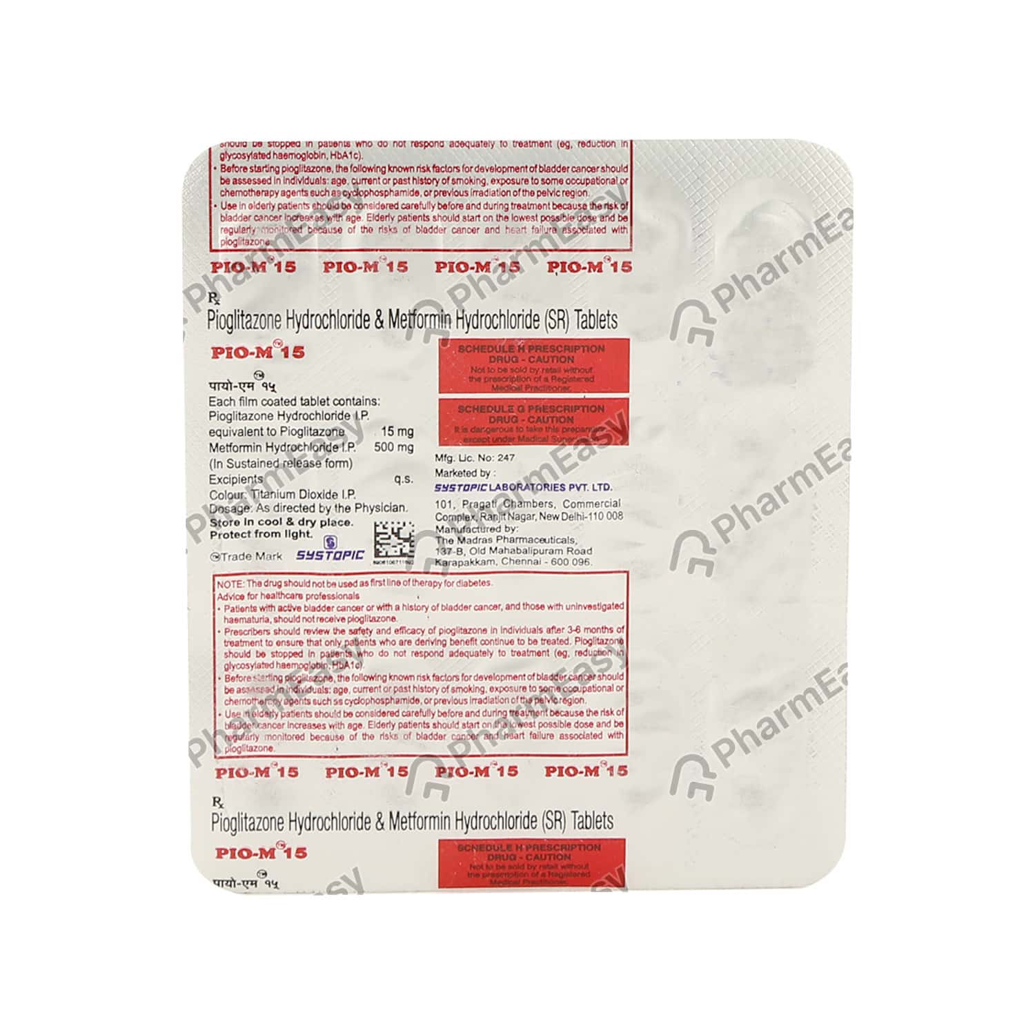 Buy Pio M 15mg Tab 15`S Online at Flat 18% OFF* | PharmEasy