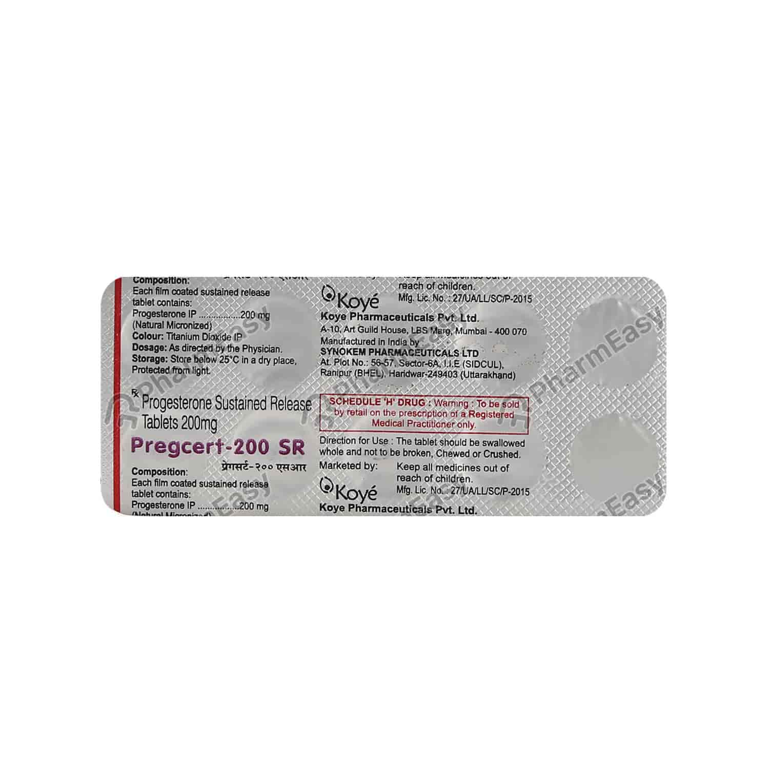 Pregcert Sr 200mg Tablet 10'S - Uses, Side Effects, Dosage, Composition ...