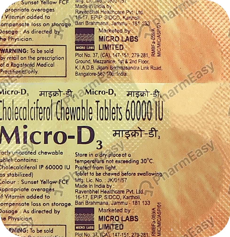 Micro D3 60000 IU Chewable Tablet (4): Uses, Side Effects, Price ...