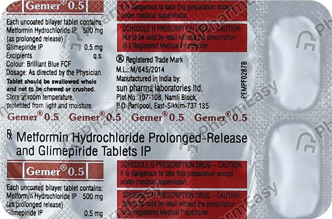 Gemer 0.5mg Strip Of 10 Tablets: Uses, Side Effects, Price & Dosage ...