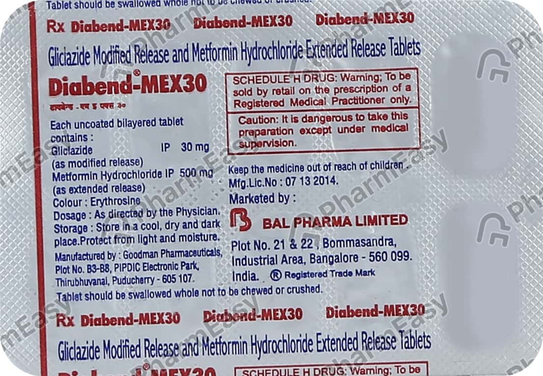 Diabend Mex 30mg Strip Of 10 Tablets: Uses, Side Effects, Price ...