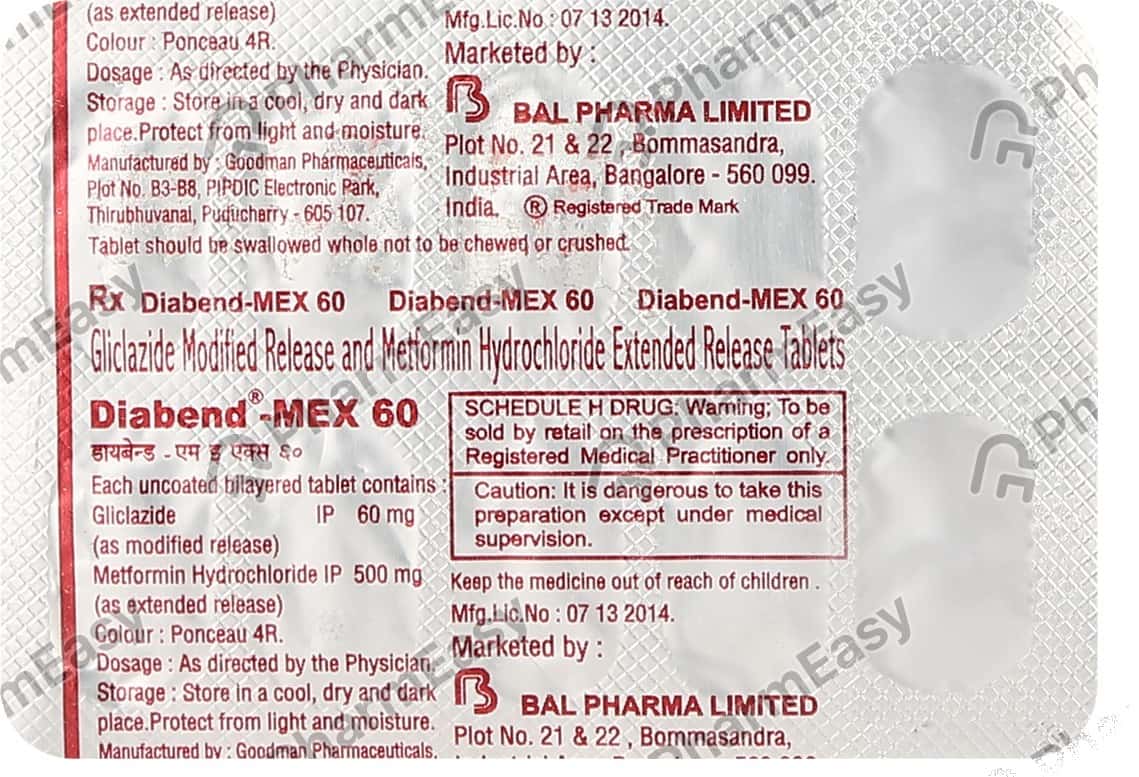 Diabend Mex 60mg Tablet: Uses, Side Effects, Price, Dosage ...